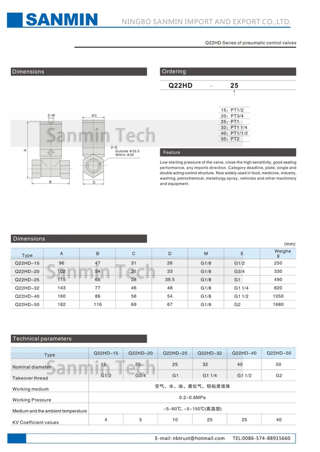 Q22HD 시리즈 공압 제어 밸브 황동 스테인레스 스틸 재질 공기 구동 피스톤 밸브 물 공기